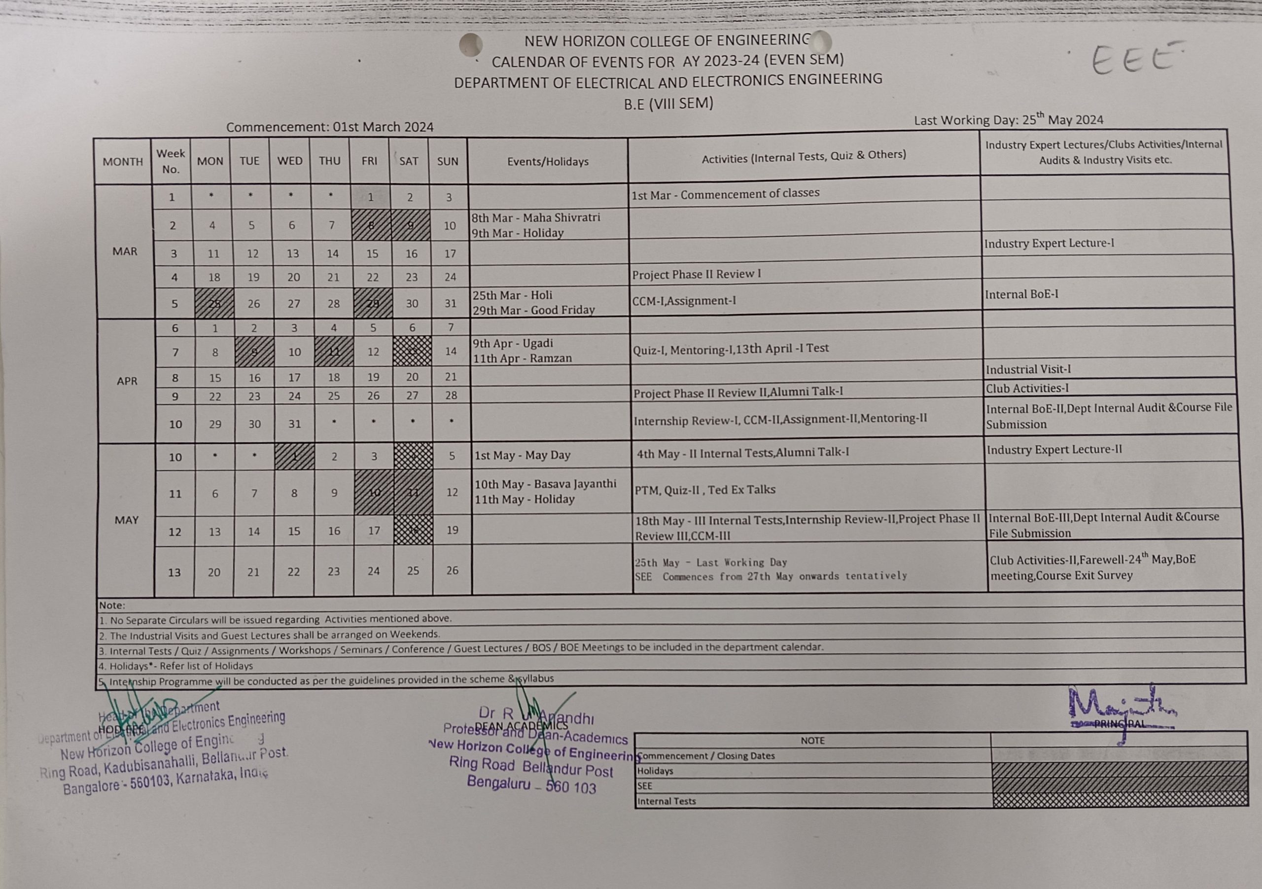 Calendar Of Events – NHCE : Electrical Engineering College